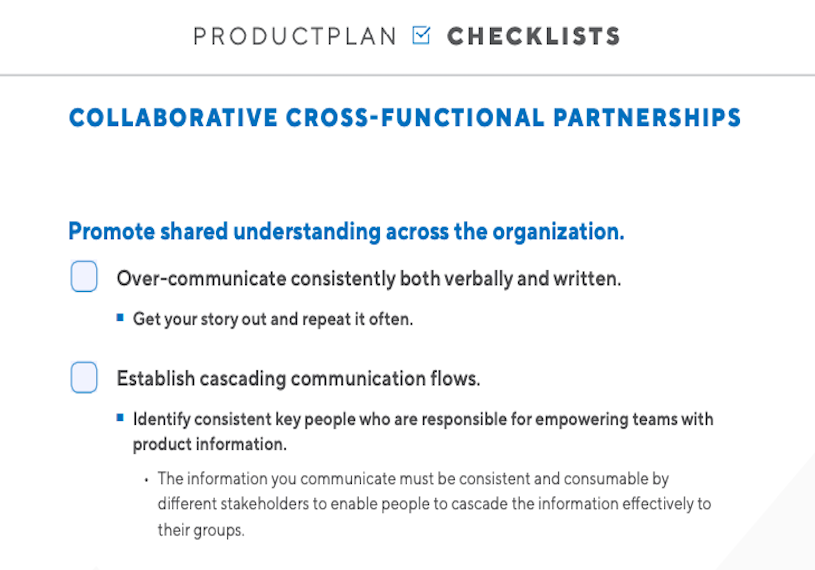 Download ProductPlan's Cross-Functional Partnerships Checklist Download ProductPlan's Cross-Functional Partnerships Checklist